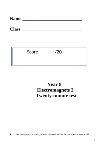 Year 8 Science KS3 AQA 20 minute tests | Teaching Resources