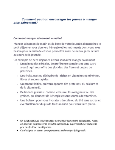GCSE FRENCH: Comment peut-on encourager les jeunes à manger plus ...
