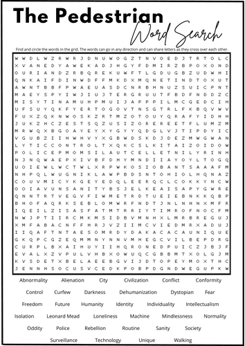 The Pedestrian by Ray Bradbury Word Search Review Activity | Teaching ...