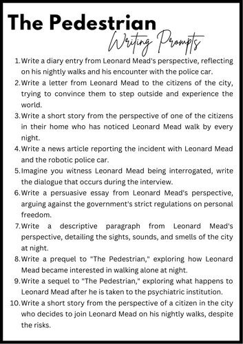 The Pedestrian by Ray Bradbury Post-Reading Creative Narrative Writing ...