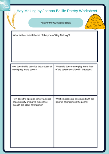 Hay Making by Joanna Baillie Poetry Worksheet | Teaching Resources