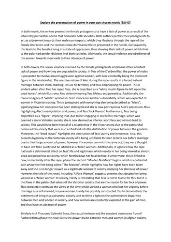 A* Tess of the D'Urbervilles and A Thousand Splendid Suns Essay on ...