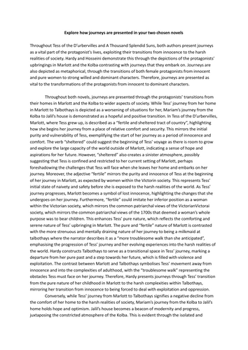 A* Tess of the D'Urbervilles and A Thousand Splendid Suns Journeys ...