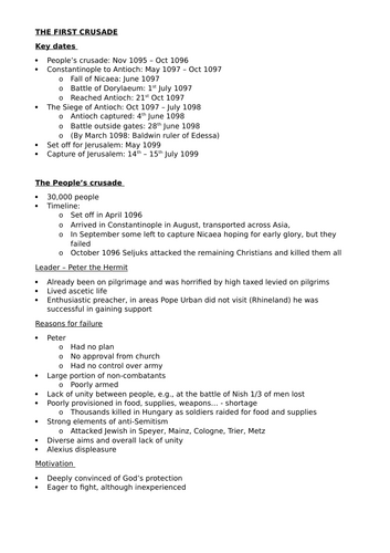 THE FIRST CRUSADE (A Level OCR History) Crusades Revision Notes ...