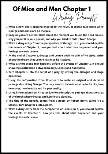 Of Mice and Men Chapter 1 Post-Reading Creative Writing Prompts ...