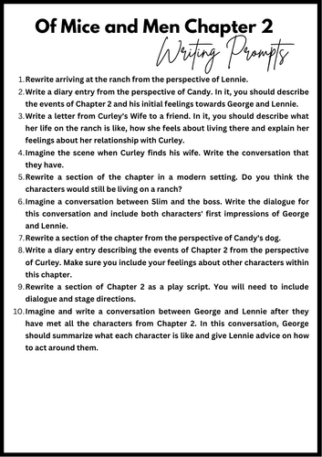 Of Mice and Men Chapter 2 Post-Reading Creative Writing Prompts ...