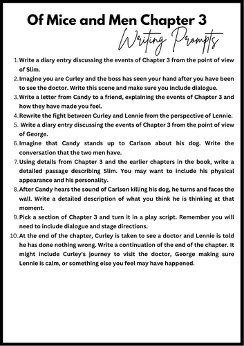 Of Mice and Men Chapter 3 Post-Reading Creative Writing Prompts ...