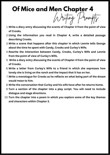 Of Mice and Men Chapter 4 Post-Reading Creative Writing Prompts ...