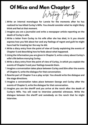 Of Mice and Men Chapter 5 Post-Reading Creative Writing Prompts ...