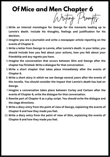 Of Mice and Men Chapter 6 Post-Reading Creative Writing Prompts ...