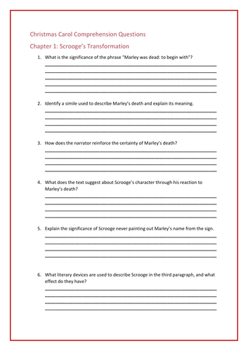 A Christmas Carol: Engaging GCSE Comprehension Activity on Chapter 1 ...