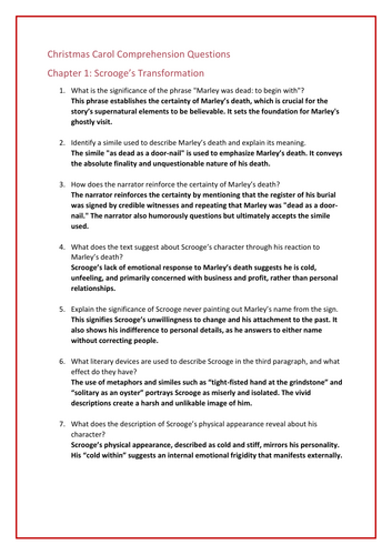 A Christmas Carol: Engaging GCSE Comprehension Activity on Chapter 1 ...