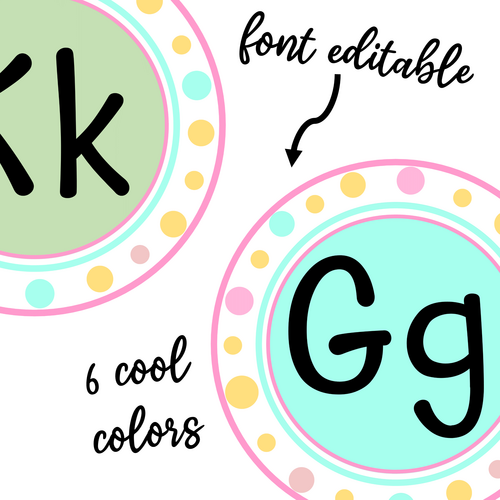Pastel Polka Dots Printable Alphabet Flash Cards, Editable Word Wall ...