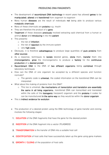 Recombinant DNA technology (AQA A-Level 3.8.4.1) | Teaching Resources