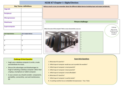 Igcse Ict Chapter 1 Knowledge Organiser Teaching Resources