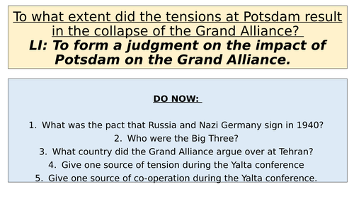 Cold War AQA 2R Yalta and Potsdam Lesson | Teaching Resources