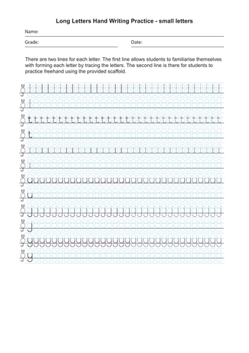 Writing Small Letters Practice Sheets with letter Scaffold and Blank ...