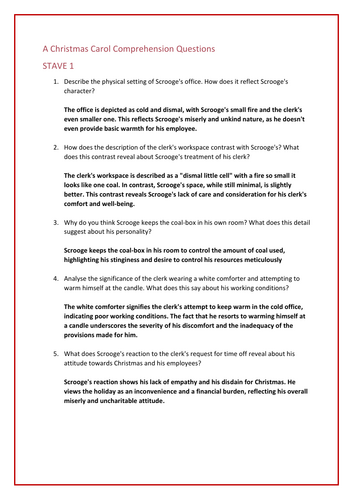 GCSE Comprehension: Stave 1 of "A Christmas Carol" – Engaging Activity ...