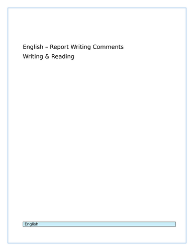 English – Report Writing Comments - Writing & Reading - Yr 2, 3, 4 ...