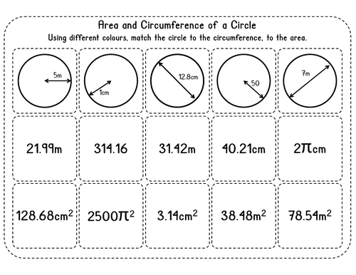 Circles - Area and Circumference Card Sort | Teaching Resources
