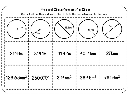 Circles - Area and Circumference Card Sort | Teaching Resources