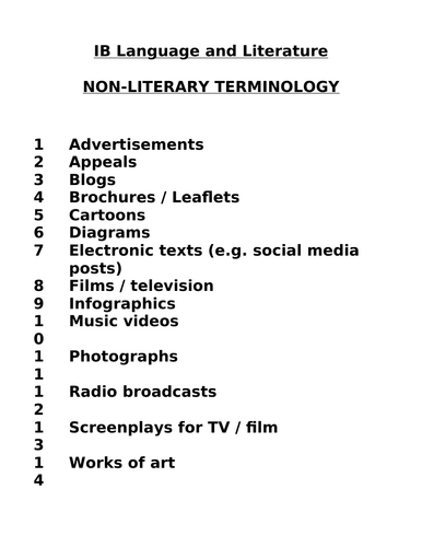 IB Diploma Non Literary Terminology Language A Language and Literature ...