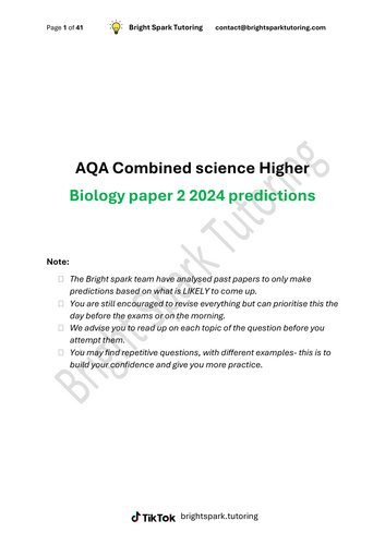 AQA GCSE Biology paper 2 predictions 2024 | Teaching Resources