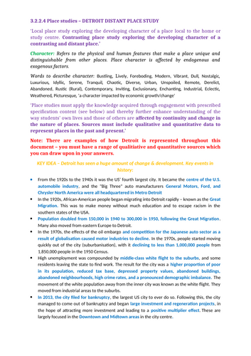 Detroit Distant Place Study (AQA A level Geography - Changing Places ...