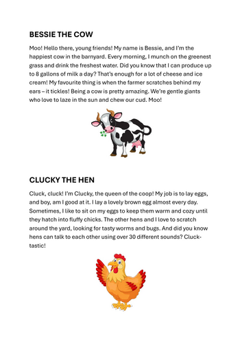 Farmyard Animal monologues for kids | Teaching Resources