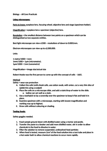 AQA GCSE Biology all required practicals study guide | Teaching Resources