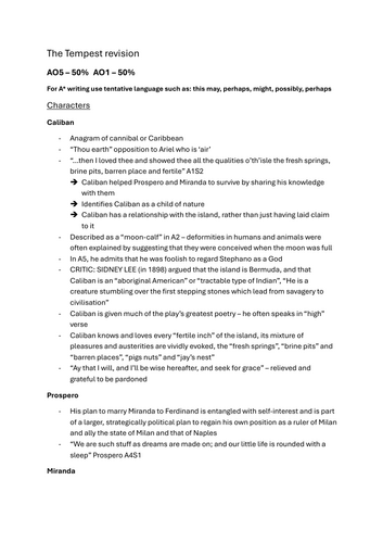 The Tempest revision notes | Teaching Resources
