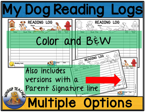 My Dog Reading Log With and Without Parent Signature - Color and Black ...
