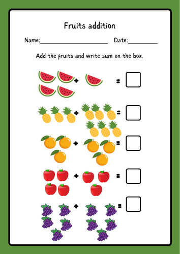 Fruits Addition Worksheet for Printing | Teaching Resources
