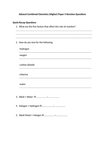 Edexcel GCSE 9-1 Combined Chemistry Paper 2 Revision | Teaching Resources