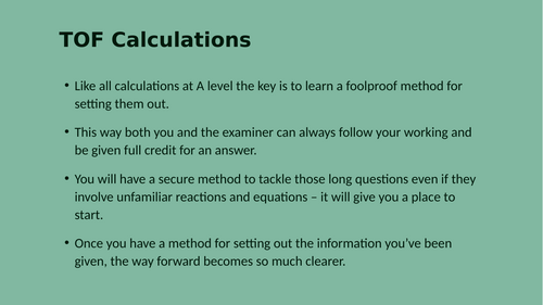 A Level Chemistry Calculation Shot - TOF | Teaching Resources