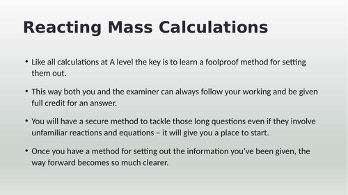 A Level Chemistry Calculation Shot - Reacting Masses | Teaching Resources