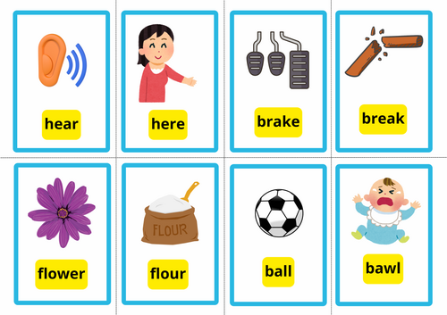 Homophones Matching Cards/Homophones Game/Homophones Activity ...