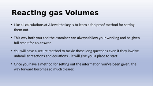 A Level Chemistry Calculation Shots - Reacting Gas Volumes | Teaching Resources