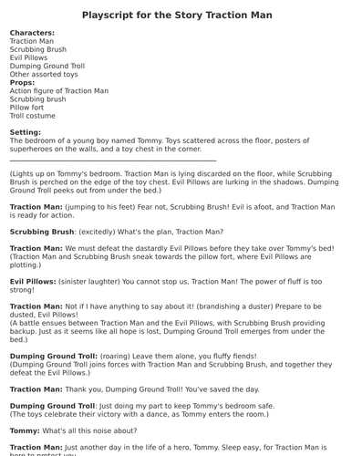 Year 3 - Playscript linked to Traction Man story | Teaching Resources