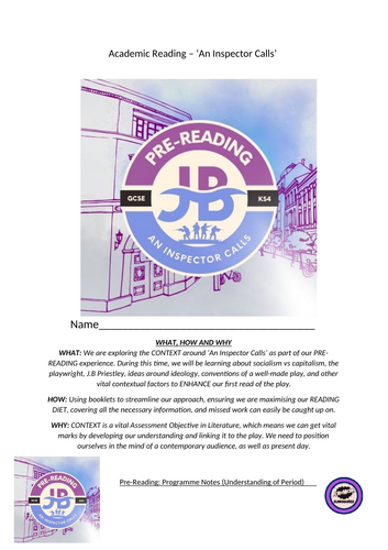 An Inspector Calls - Pre-Reading Booklet | Teaching Resources