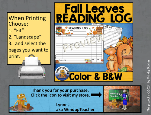 Fall Leaves Reading Log for Library, Media Center, or Classroom Teacher ...