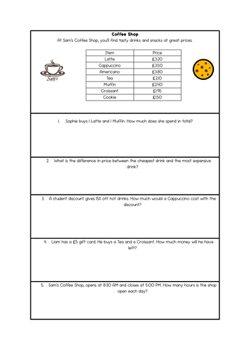 Functional Skills Maths L1–L2 | Coffee Shop Real-Life Word Problems ...