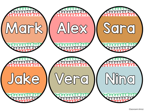 Editable Boho Student Name Plates, Student Name Labels, Round Name Tags ...