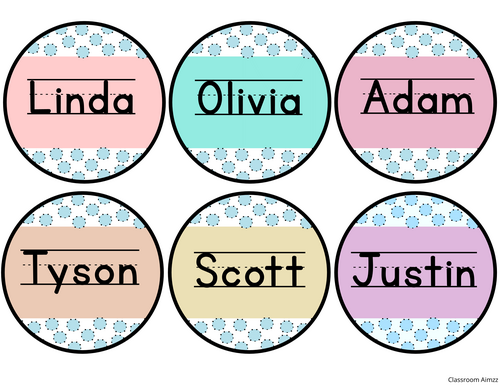 Student Name Tags Printable, Editable Circular Name Tags, Round Name ...