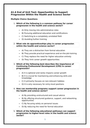 T Level Health A1 worksheet and end of topic test | Teaching Resources