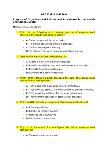 T Level Health A1 worksheet and end of topic test | Teaching Resources