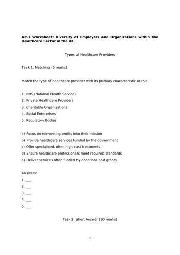 T Level Health A2 worksheet and end of topic test | Teaching Resources