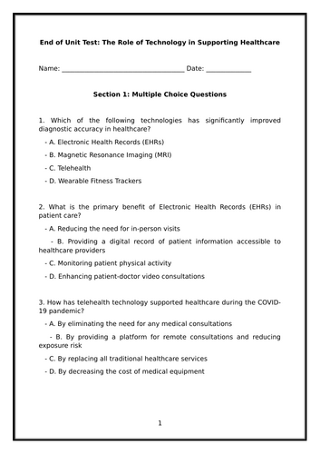 T Level Health A2 worksheet and end of topic test | Teaching Resources