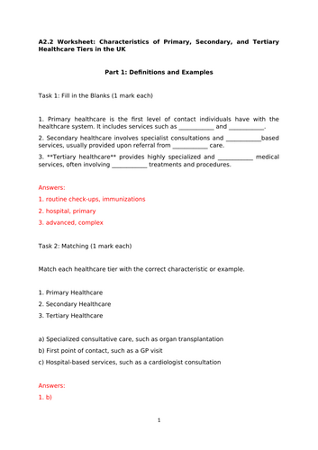 T Level Health A2 worksheet and end of topic test | Teaching Resources