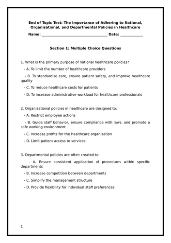 T Level Health A2 worksheet and end of topic test | Teaching Resources